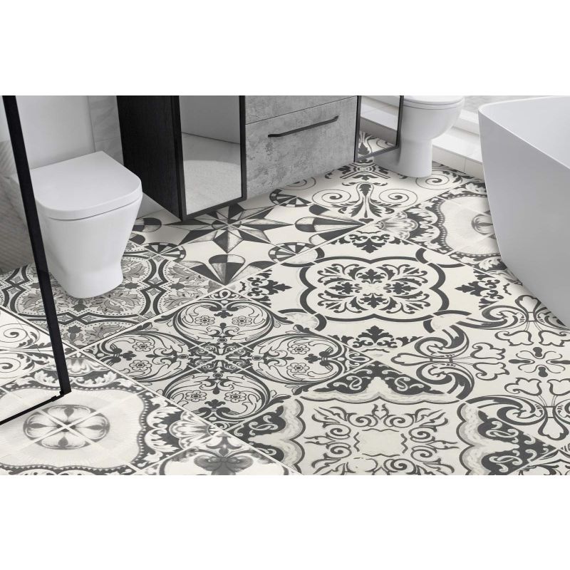 Sort og Hvid Mønstrede Gulvfliser