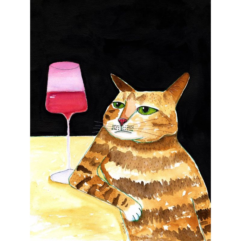 Plakat - Kat med Vinglas